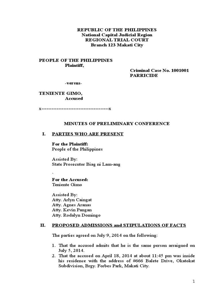 Minutes of Preliminary Conference | PDF | Public Law | Criminal Justice