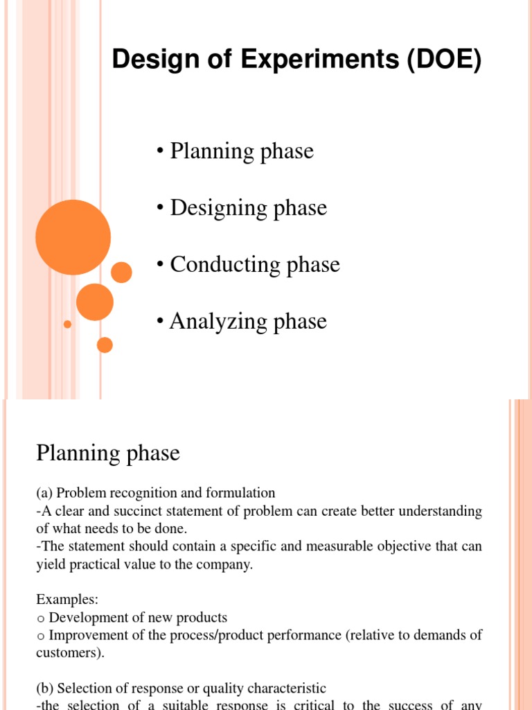 Design of Experiments (DOE) : - Planning Phase - Designing Phase ...