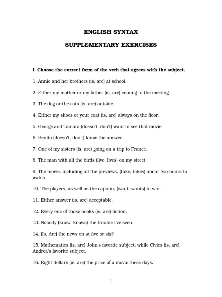 English Syntax: Supplementary Exercises | PDF | Clause | Object (Grammar)