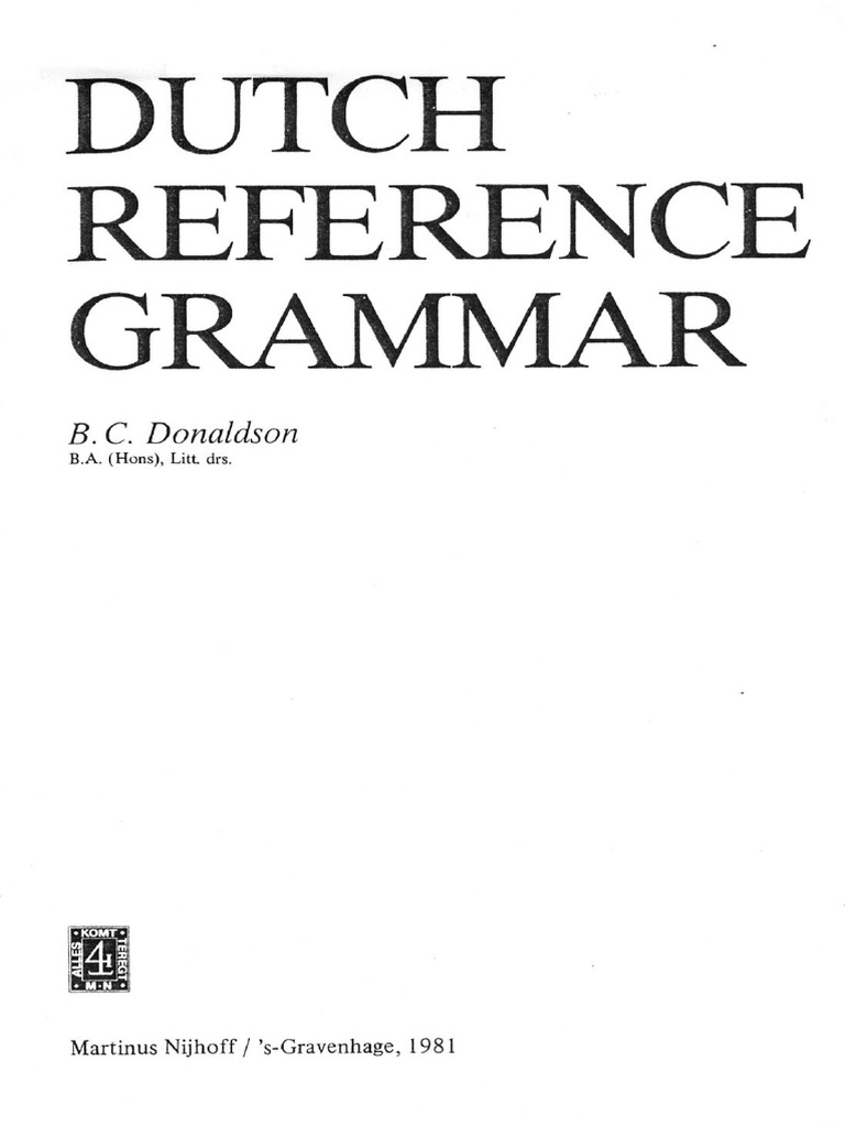 Donaldson - Dutch Reference Grammar | PDF