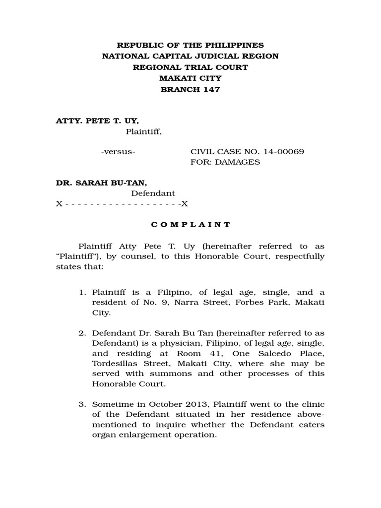 Complaint-Civil Case | PDF | Lawsuit | Judiciaries