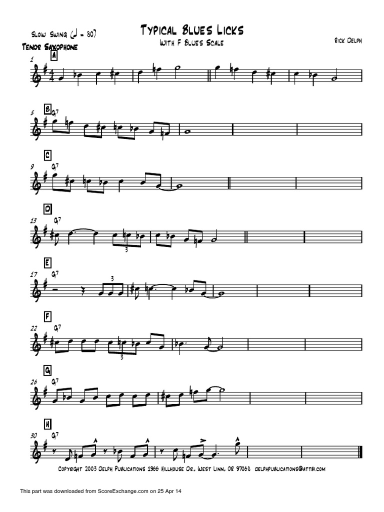 Blues Licks | PDF | Saxophone | Woodwind Instruments