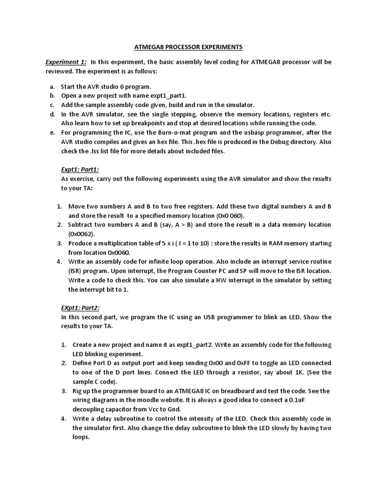 ATMEGA8 Expt 1 | PDF | Assembly Language | Computer Architecture
