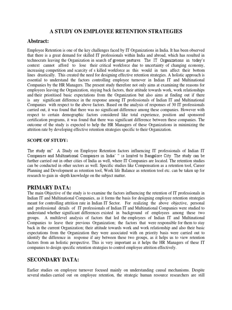 A Study On Employee Retention Strategies Pdf Employee Retention