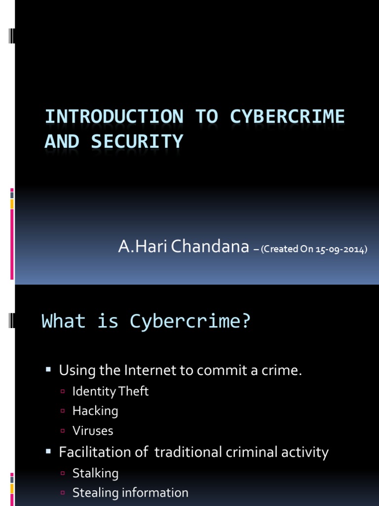Introduction To Cybercrime and Security: A.Hari Chandana | PDF | Denial ...