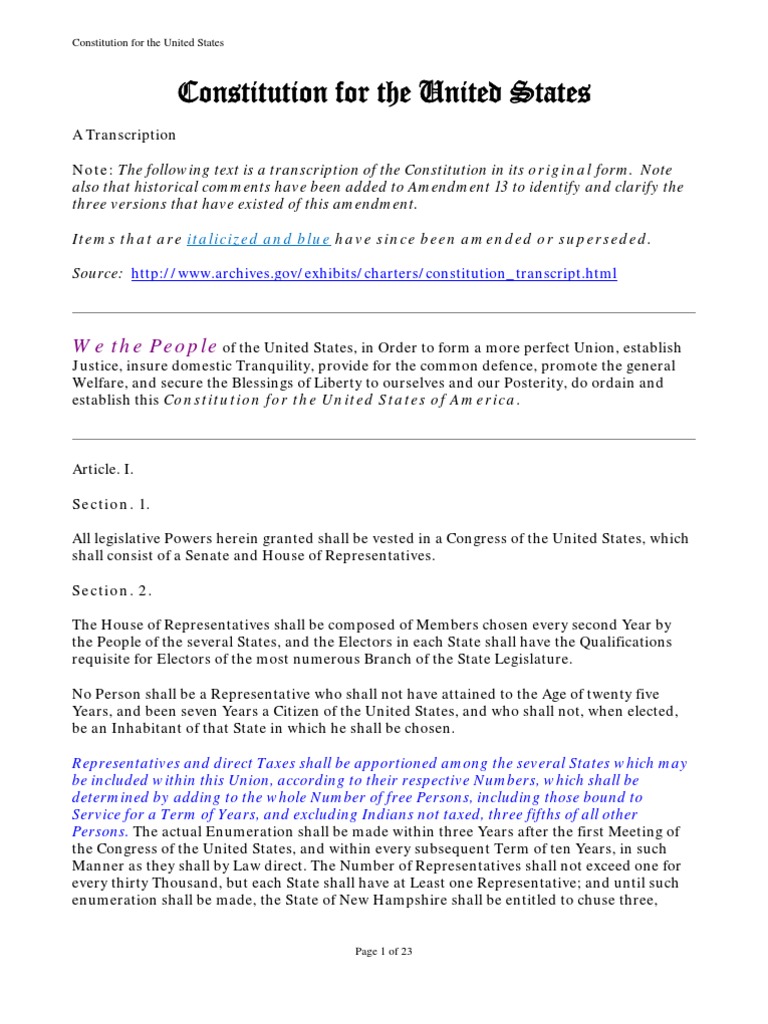 Constitution For The United States | PDF | United States Constitution ...