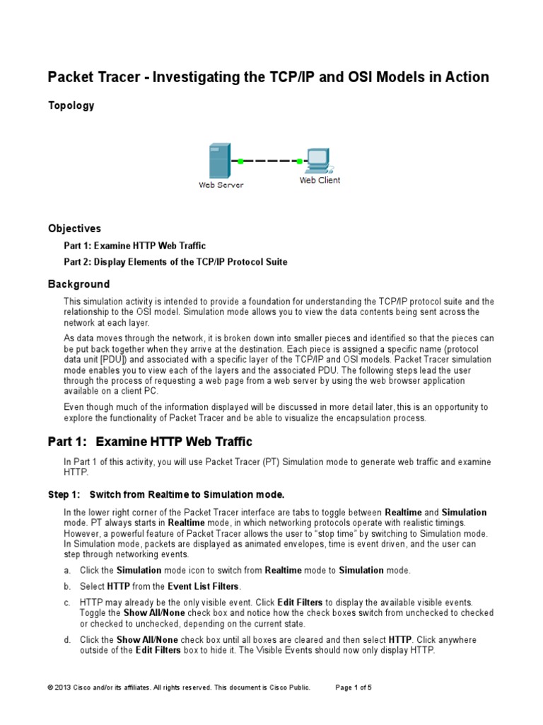 TCP/IP and OSI Models in Packet Tracer | PDF | Internet Protocol Suite ...