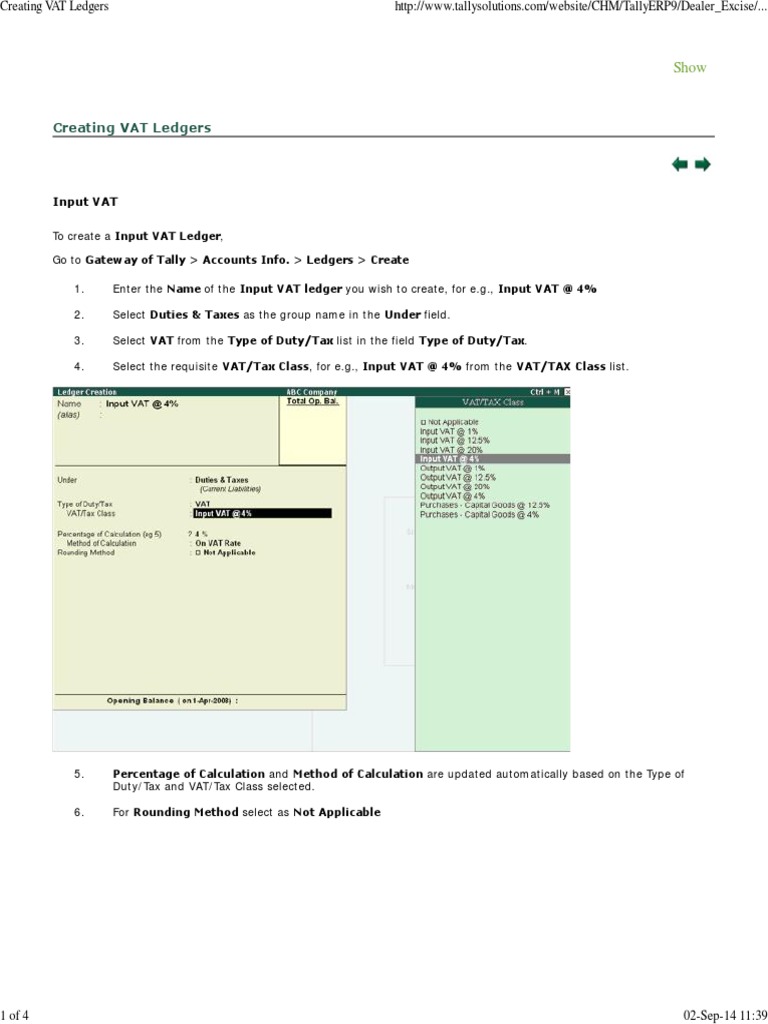 Creating VAT Ledgers in Tally | PDF | Value Added Tax | Taxes