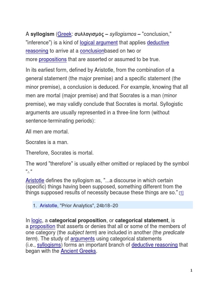 Aristotle's Syllogism Explained | PDF | Logic | Teaching Mathematics
