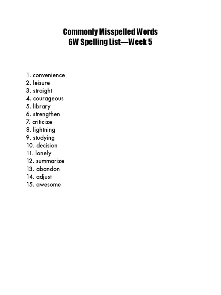 Spelling List Week 5 | PDF