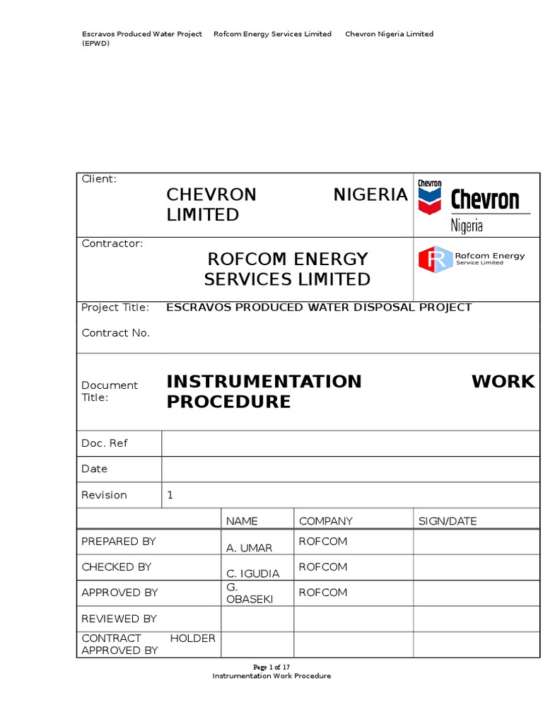 Instrument Work Procedure | PDF | Instrumentation | Valve