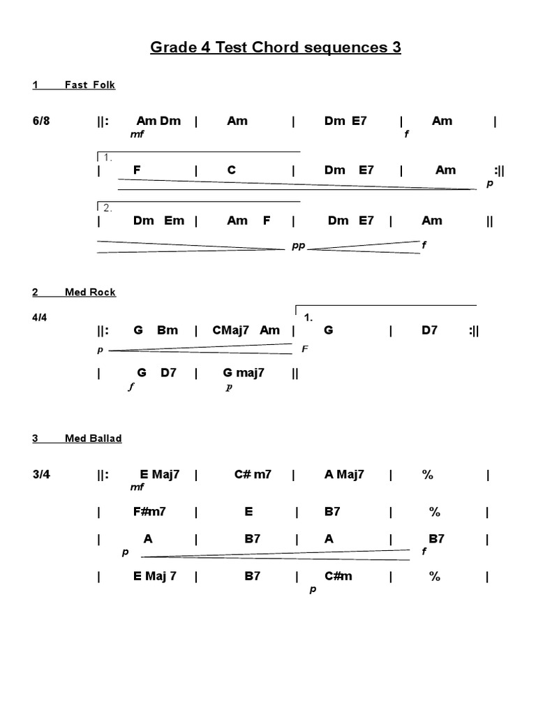 Grade 4 Music Test: Chord Sequences | PDF