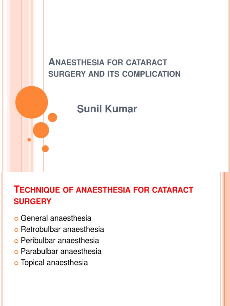 Anesthesia Techniques for Cataract Surgery | PDF | Anesthesia | Human Eye
