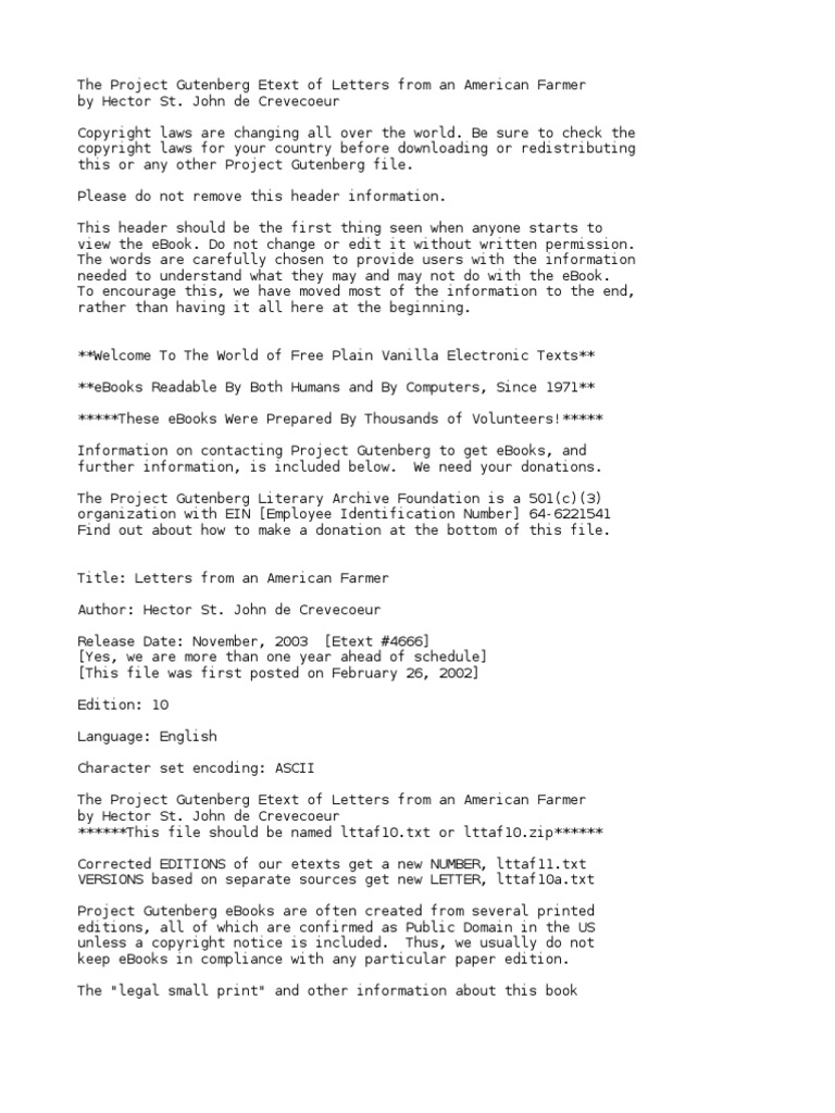 Letters From An American Farmer by St. John de Crèvecoeur, J. Hector ...