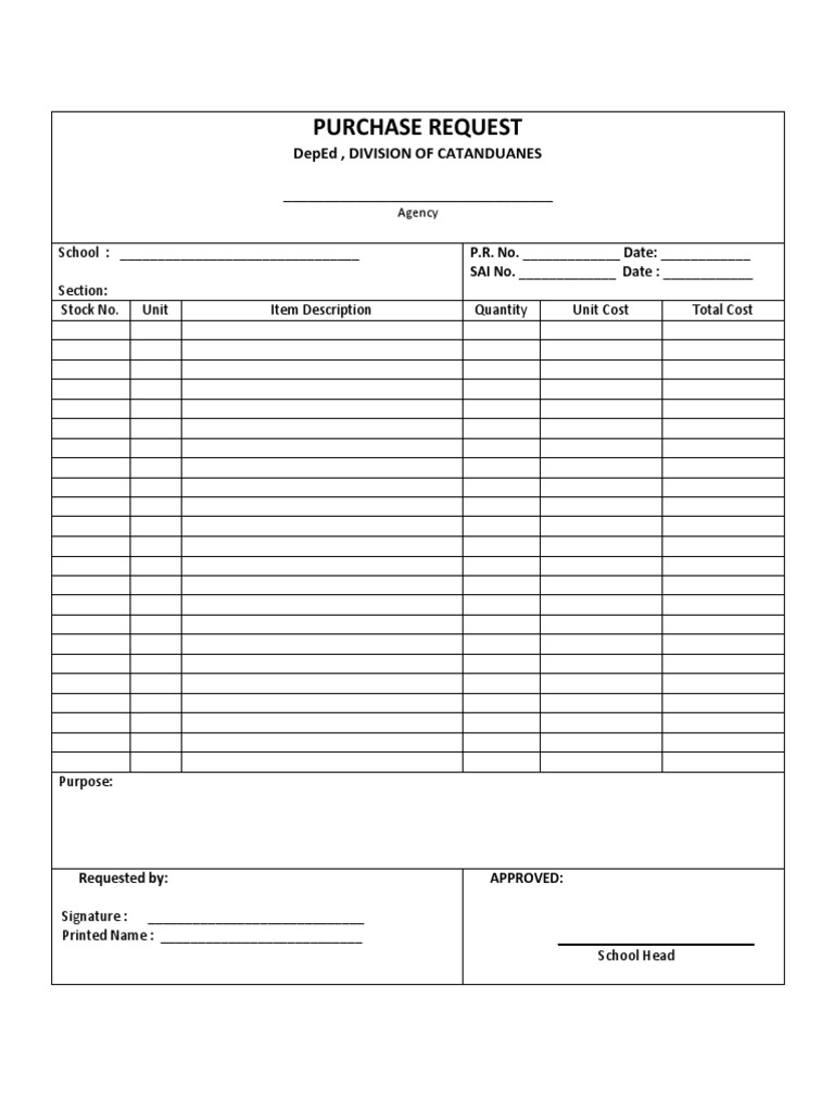 Purchase Request: Deped, Division of Catanduanes | PDF