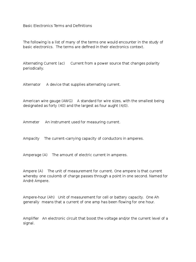 Basic Electronics Terms and Definitions | Electronic Circuits | Electricity