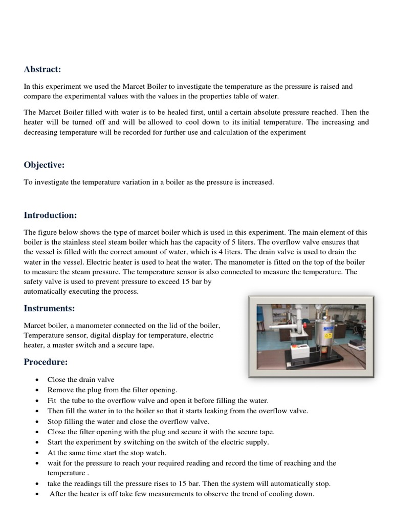marcet boiler experiment | Temperature | Boiler