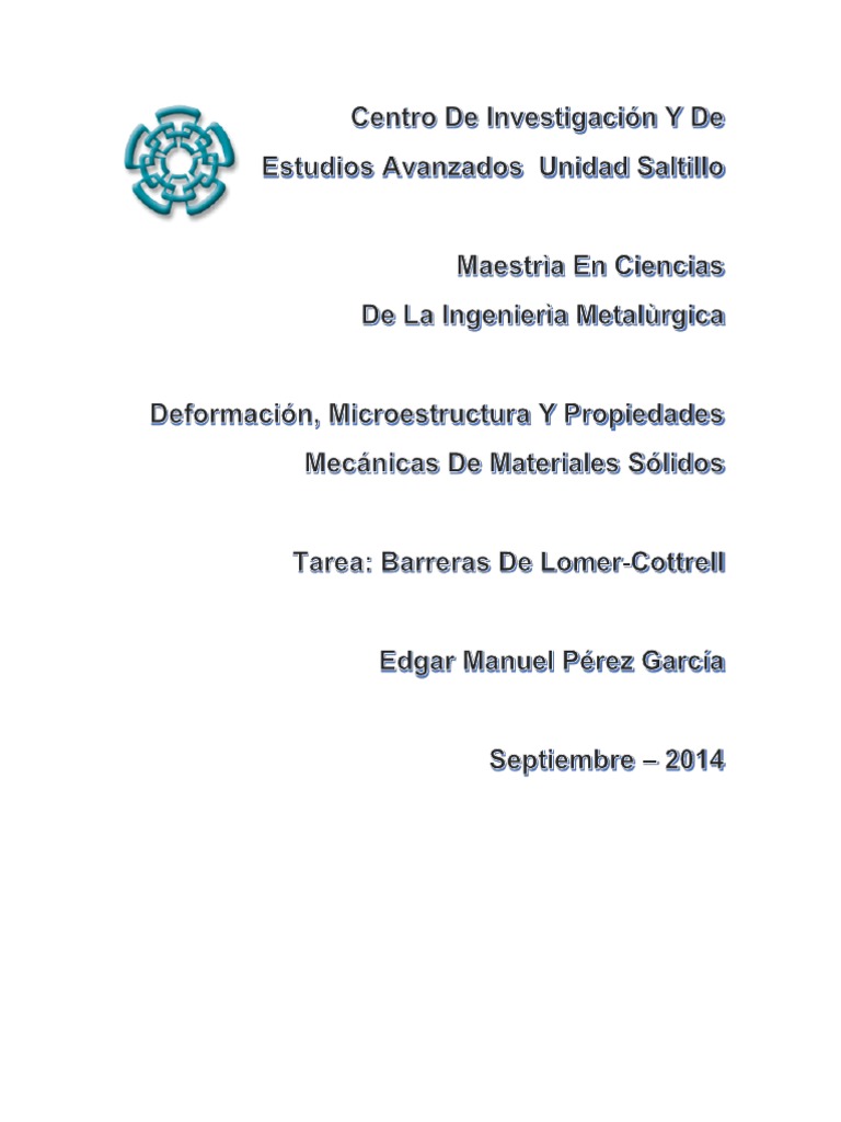 Lomer Cottrell | PDF | Dislocación | Ciencia de los materiales