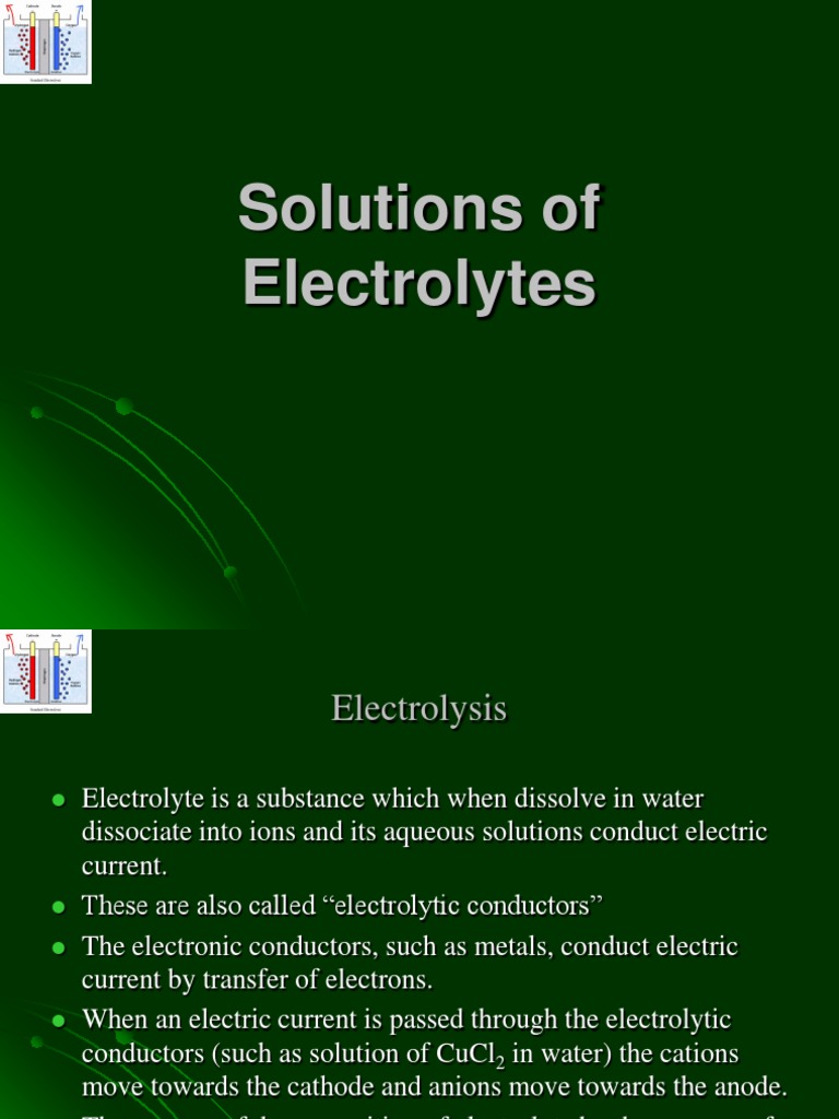 Solutions of Electrolytes | Dissociation (Chemistry) | Electrolyte