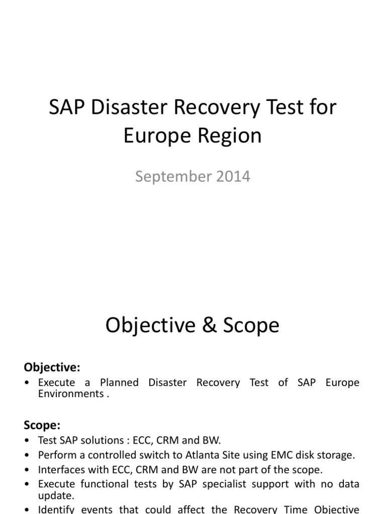 SAP Europe DRP Retest - Sep 2014 v2.1 | PDF | Disaster Recovery | Data