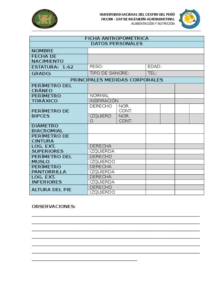 Ficha Antropometrica | PDF
