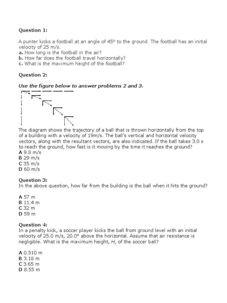 Projectile Motion Questions | PDF | Trajectory | Physical Phenomena