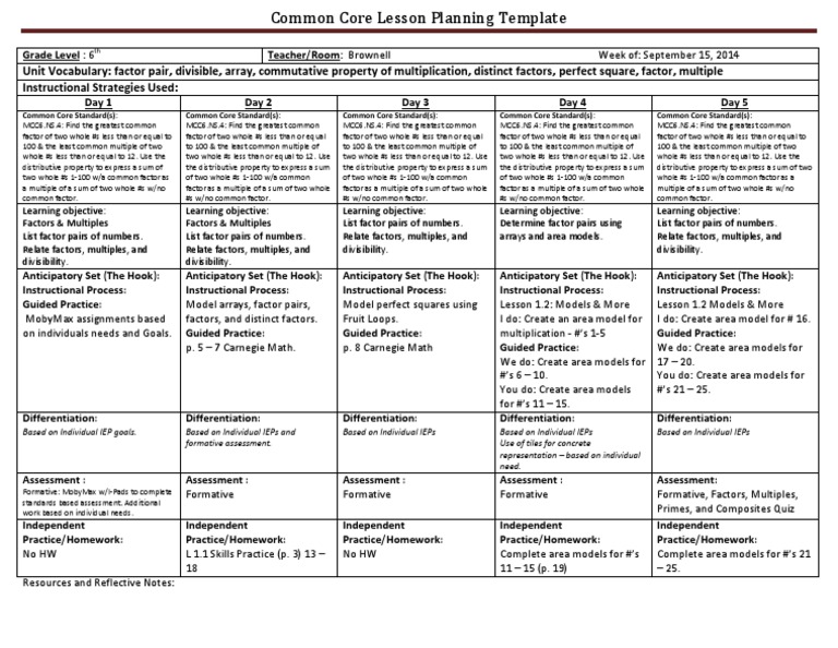jms lesson plan week of 9 15 14 6th grade | Educational Assessment ...