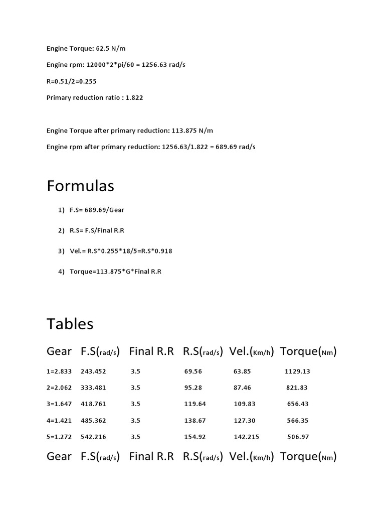 Engine Torque and Speed Calculations | PDF