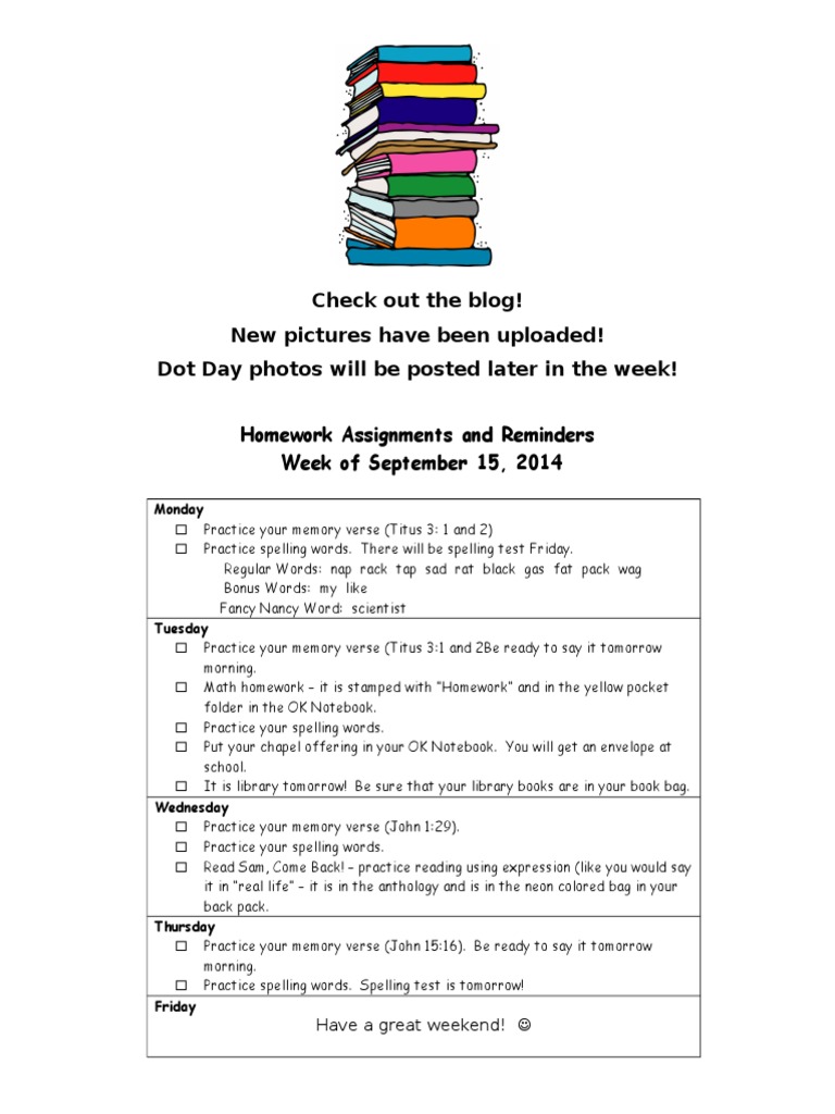 Weekly Homework Assignments: Sept 15 | PDF