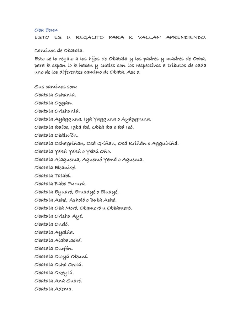 Caminos y características de Obatala | PDF | Religión y creencia ...