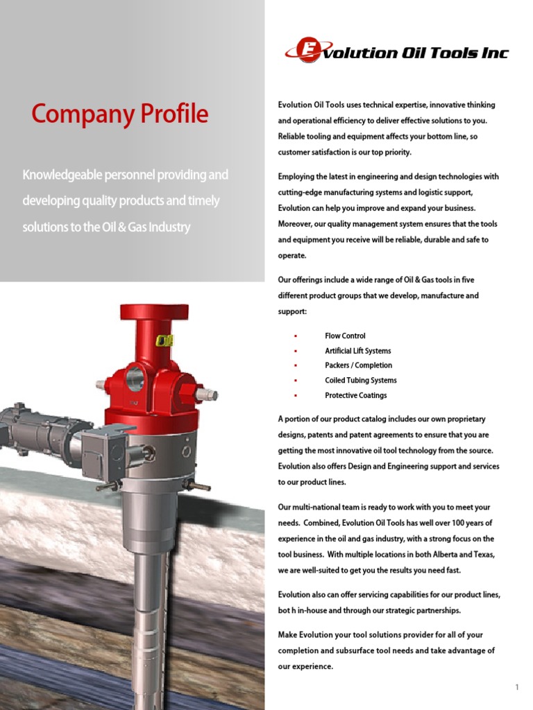 Evolution Oil Tools Company Profile | PDF | Pipe (Fluid Conveyance) | Valve