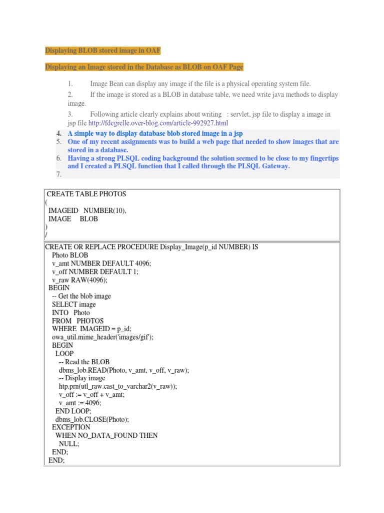 Displaying BLOB Images in OAF | PDF | Java Server Pages | Java (Programming Language)