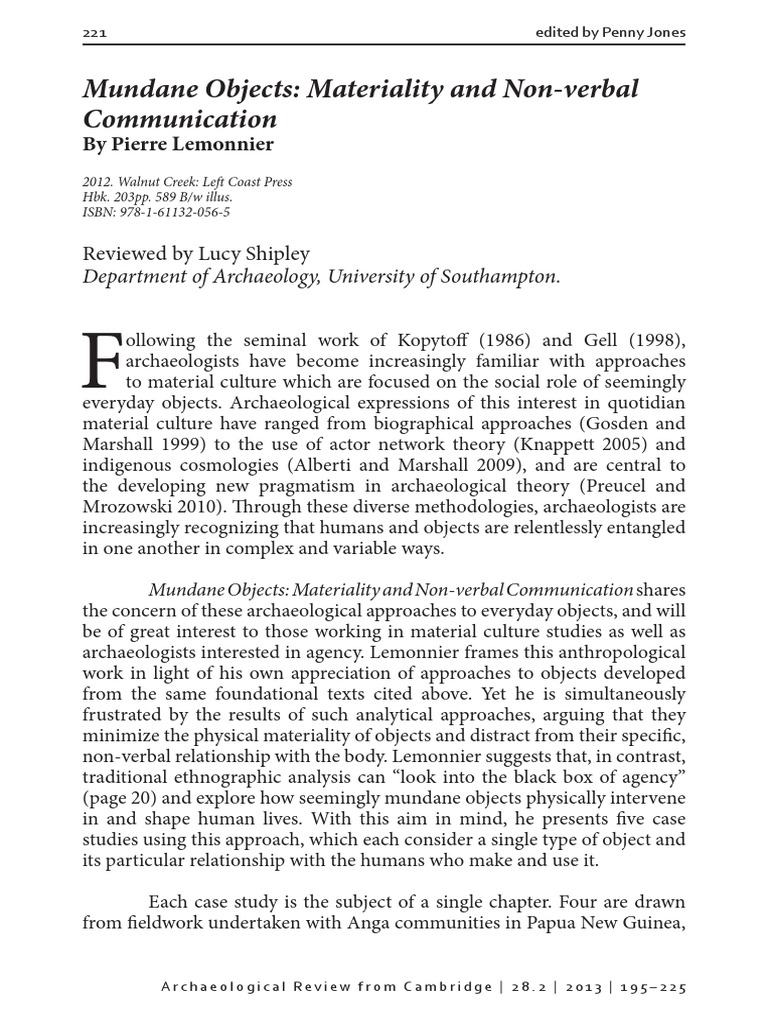 Lemonnier Mundane Objects | PDF | Material Culture | Rituals