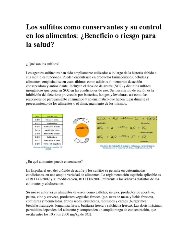 Los Sulfitos Como Conservantes y Su Control en Los Alimentos | PDF ...