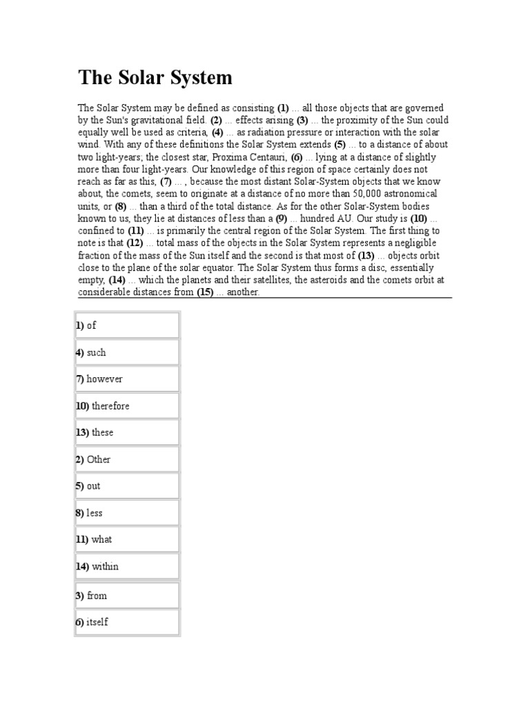 Open Cloze | PDF | Solar System | Sun