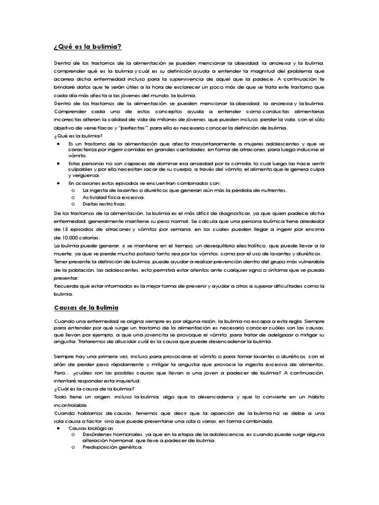 Entendiendo la Bulimia: Causas y Efectos | PDF | Bulimia nerviosa ...