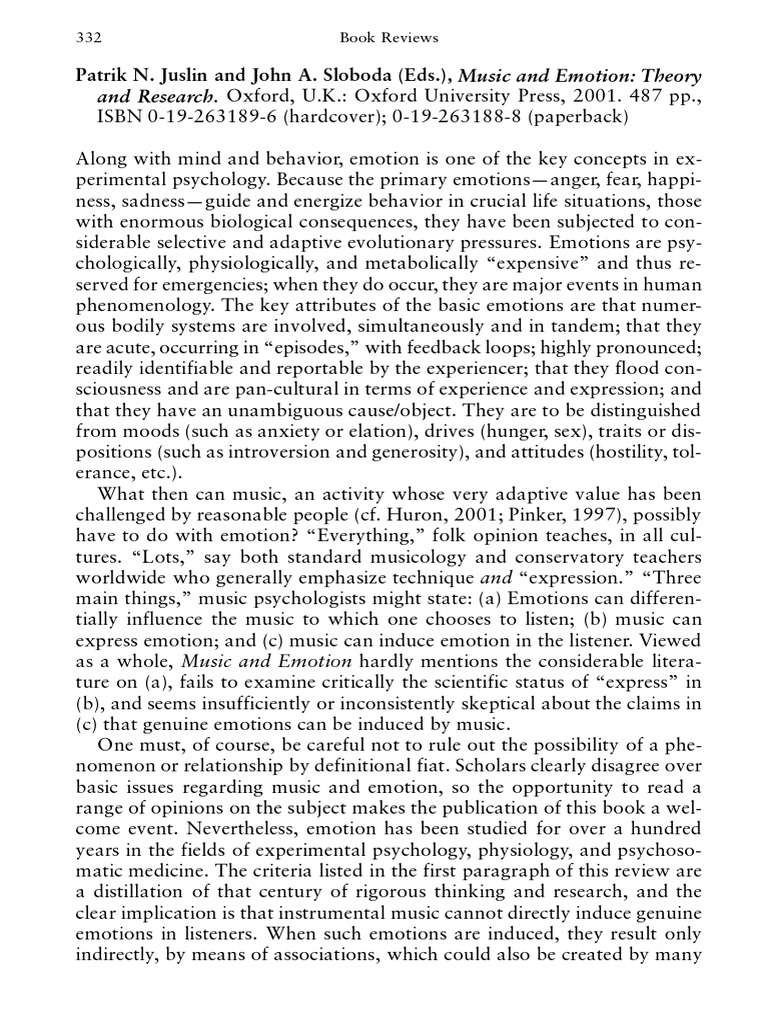 2001-Juslin & Sloboda-Music and Emotion Theory and Research. | PDF ...