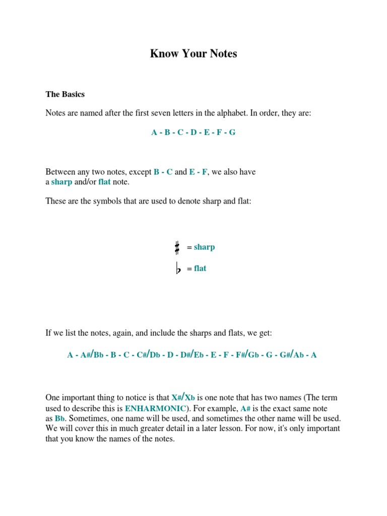 Know Your Notes | PDF | Chord (Music) | Scale (Music)