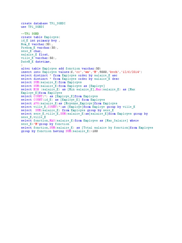 Tp1 SGBD: 'CC' 'WW' 'M' 'Kech' '12/6/2014' | PDF