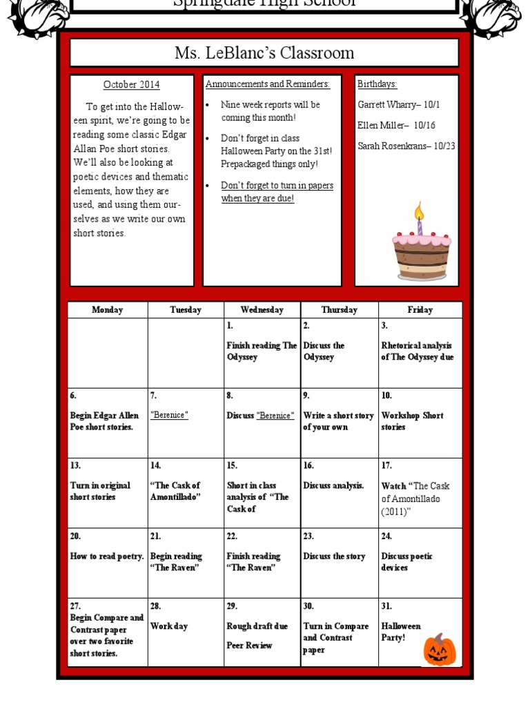 High School Literature Schedule | PDF