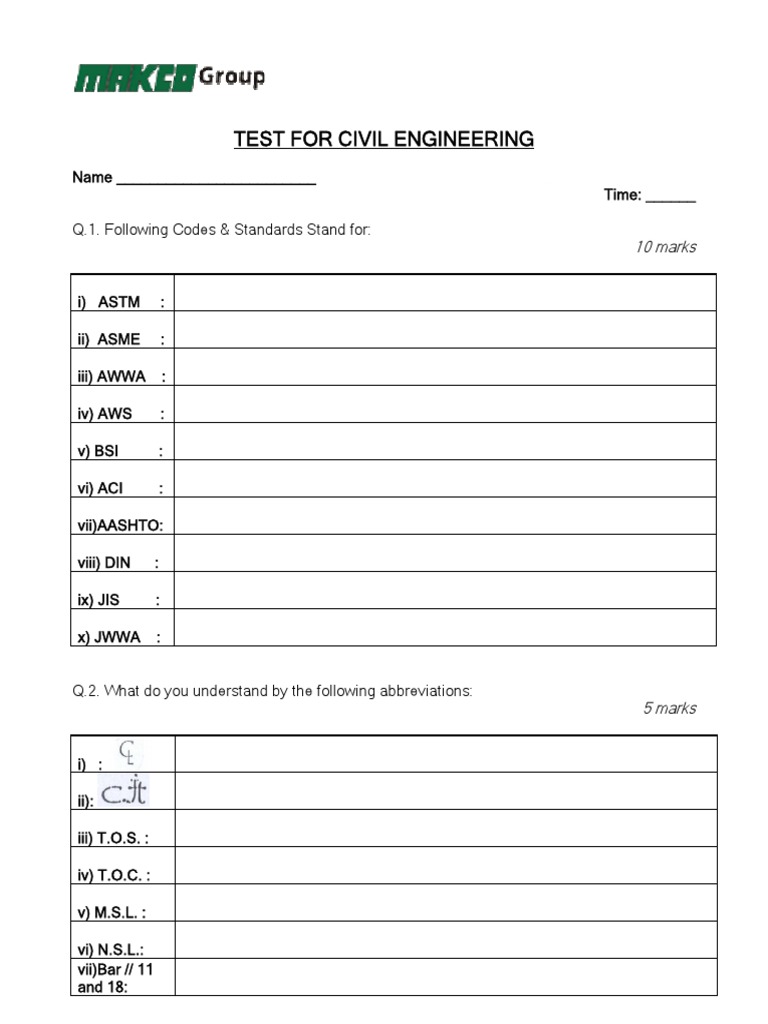Test For DGM & Civil Engineering | PDF | Systems Engineering | Areas Of ...