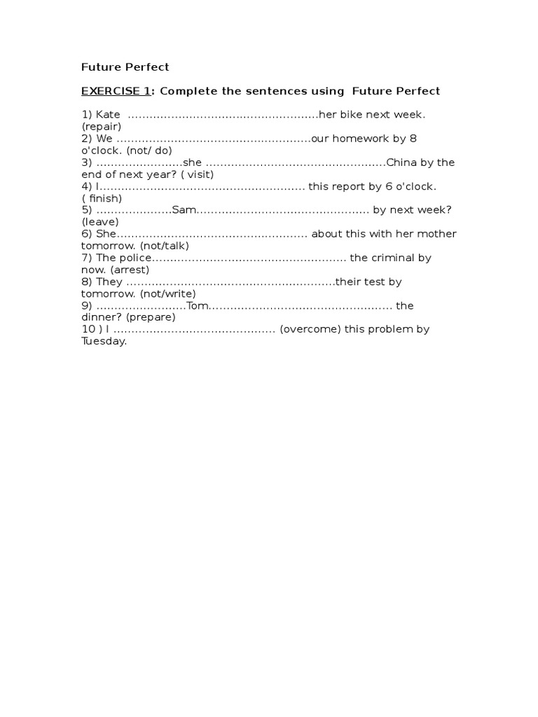 Future Perfect Exercise | PDF | Teaching Methods & Materials