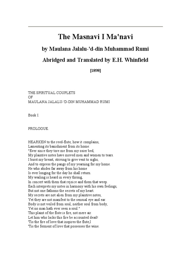 Masanavi Manavi of Rumi Complete 6 Books | Download Free PDF | Soul | God