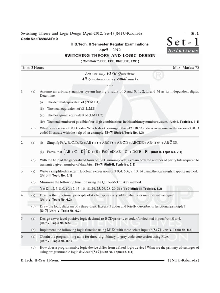Jntu Kak 2 2 Eee STLD Set 1 2 | PDF | Binary Coded Decimal | Logic Gate