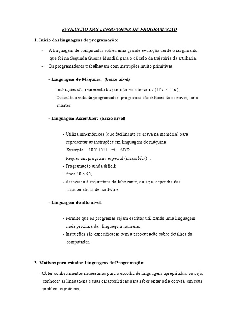 Evolução Das Linguagens de Programação | PDF | Linguagem de programação ...