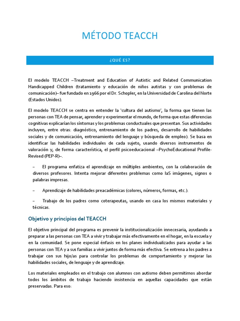 Método Teacch | PDF | Autismo | Aprendizaje