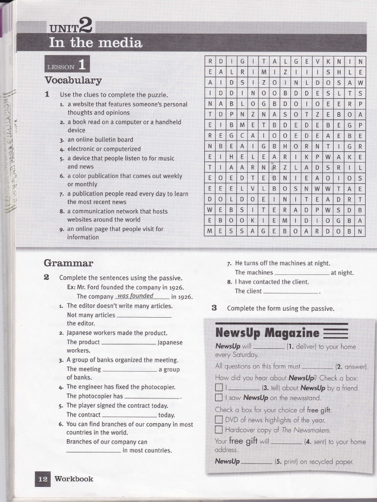 Vocabulary and Grammar Workbook Activities | PDF | Newspapers | News