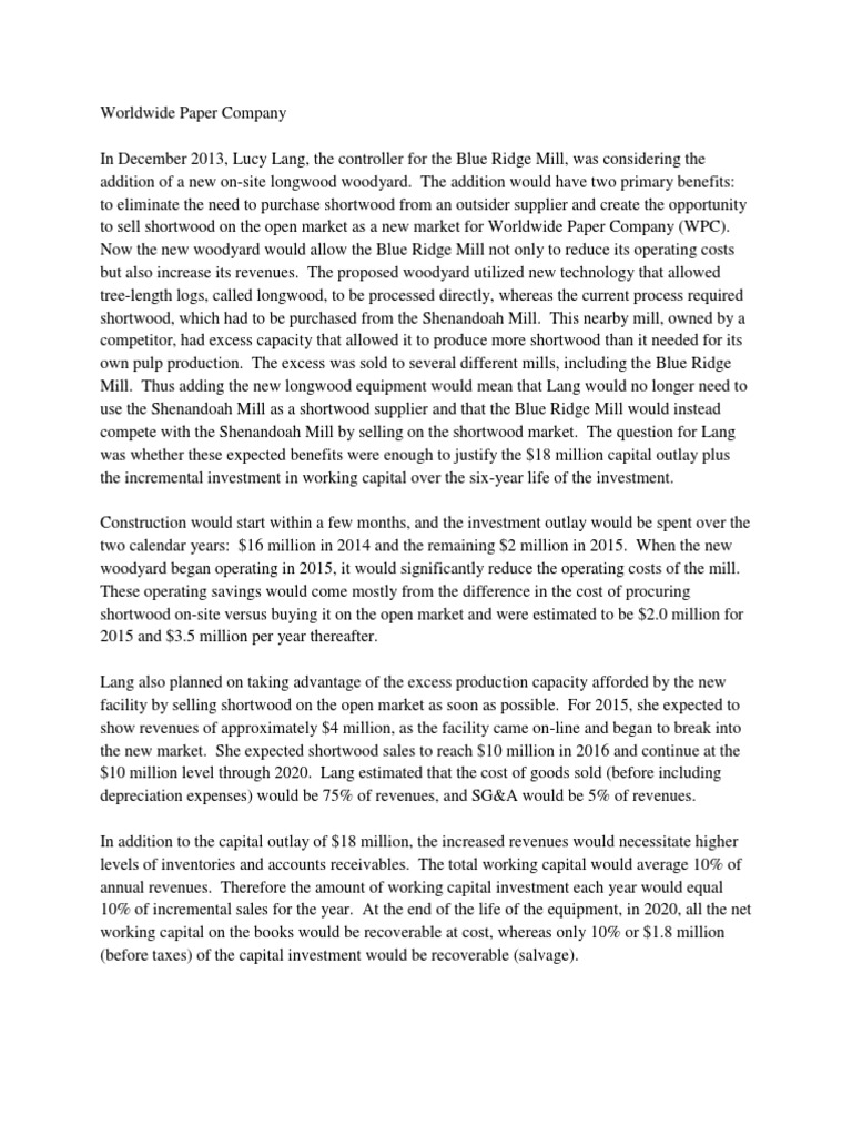 Worldwide Paper Company | PDF | Depreciation | Revenue