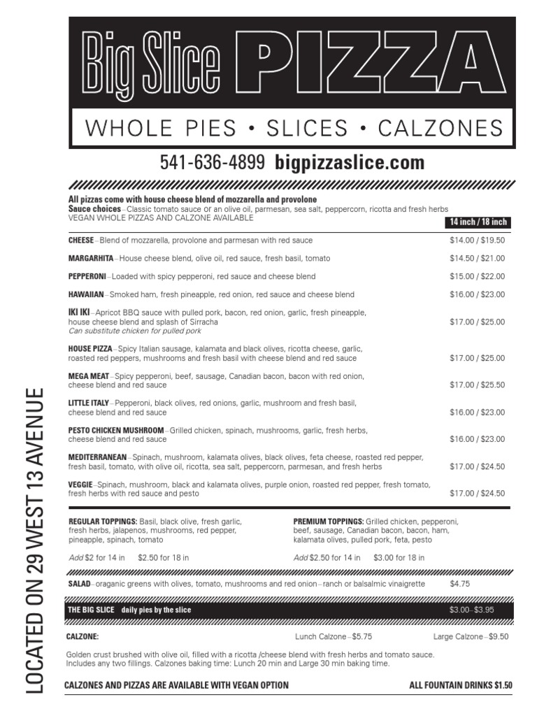 Big Slice Menu v3 | PDF | Pizza | Tomato Sauce
