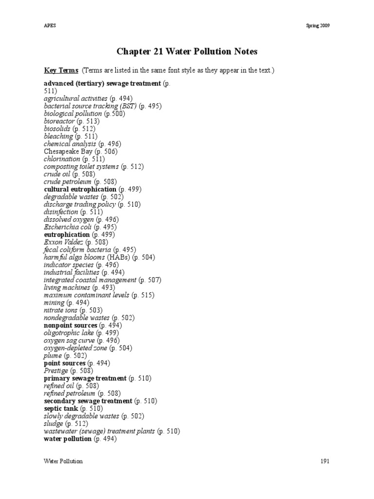 APES Chapter 21 Water Pollution Notes | PDF | Eutrophication | Water ...
